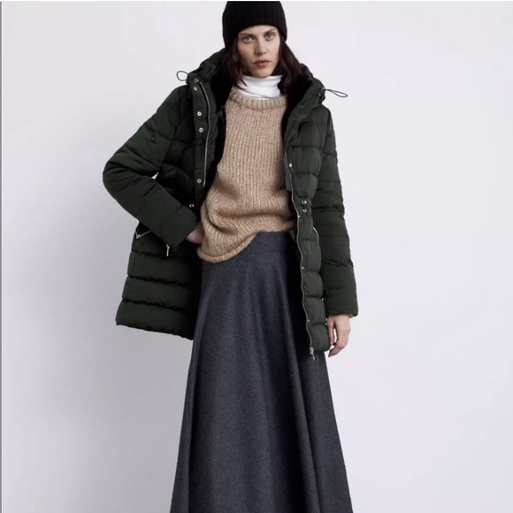 Zara | Jackets & Coats | Zara Down Filled Puffer Jacket Coat Brand New With Tags Dark Green ...